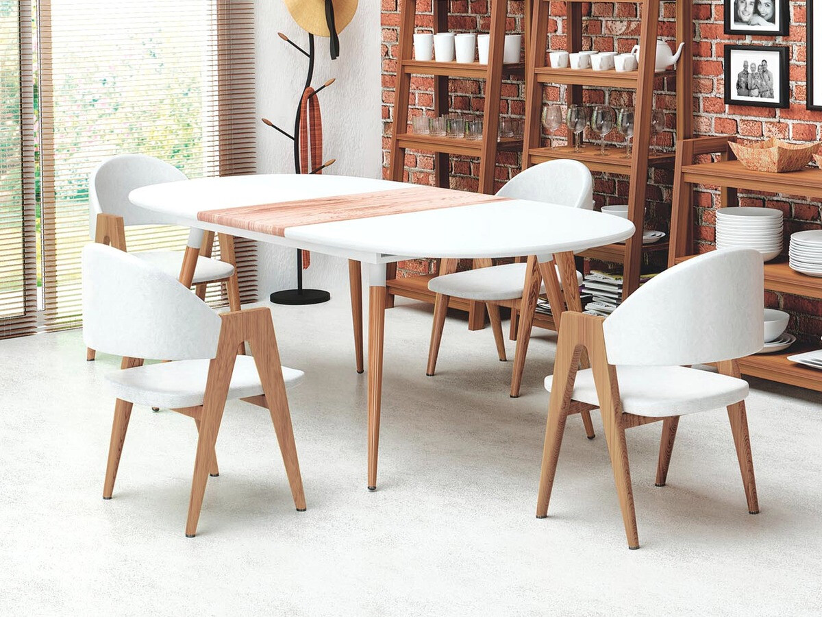 Spisestuesæt med hvide stole til stuen